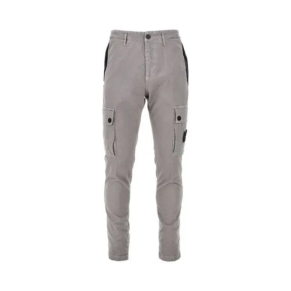 Stone Island Organic Cotton Cargo Pants With Logo Badge - Grey