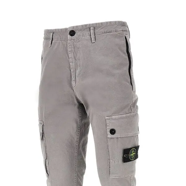 Stone Island Organic Cotton Cargo Pants With Logo Badge - Grey