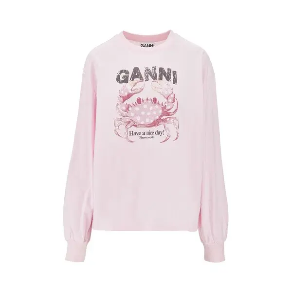 GANNI Organic Cotton Crab Print Long Sleeve T-shirt