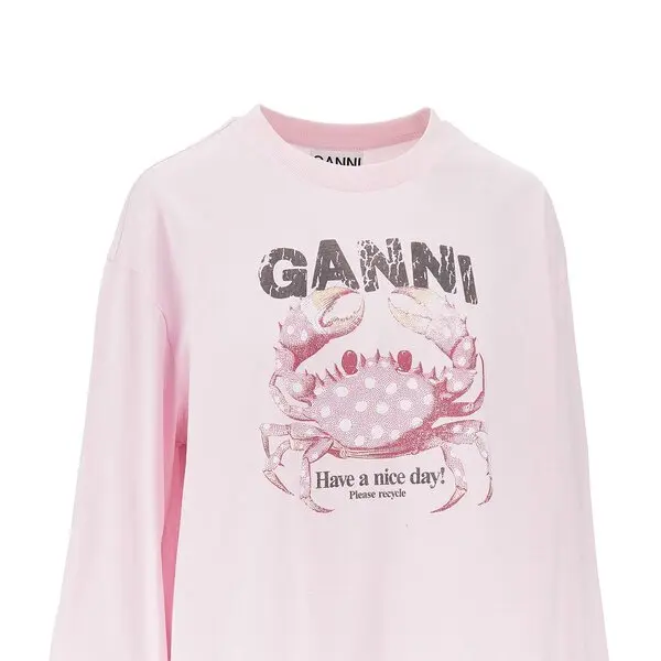 GANNI Organic Cotton Crab Print Long Sleeve T-shirt