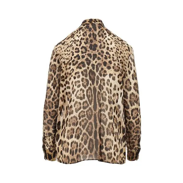 Dolce & Gabbana Silk Georgette Leo Print Long Sleeve Shirt
