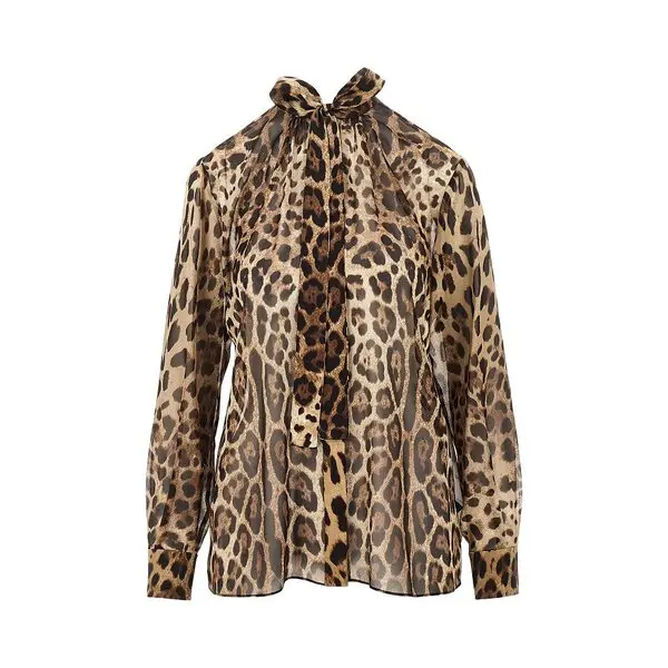 Dolce & Gabbana Silk Georgette Leo Print Long Sleeve Shirt - Multicolor