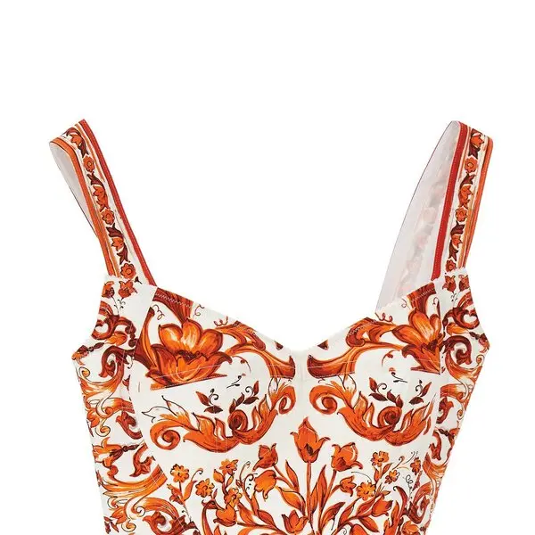Dolce & Gabbana Charmeuse Bustier Top With Maiolica Print