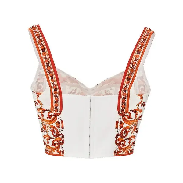 Dolce & Gabbana Charmeuse Bustier Top With Maiolica Print