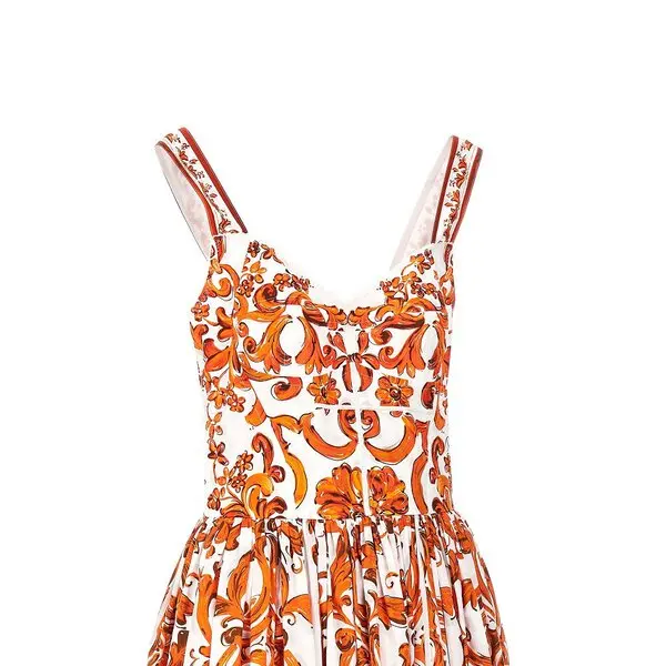 Dolce & Gabbana Sleeveless Cotton Poplin Maxi Dress With Maiolica Print