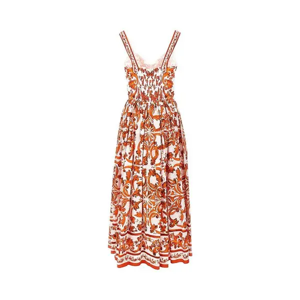 Dolce & Gabbana Sleeveless Cotton Poplin Maxi Dress With Maiolica Print