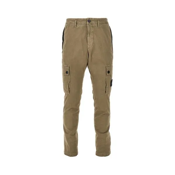 Stone Island Organic Cotton Cargo Pants With Logo Badge - Green