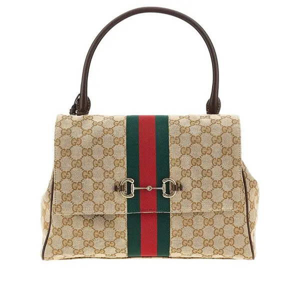 Gucci Gg Fabric Medium Shoulder Bag With Horsebit Detail - Beige