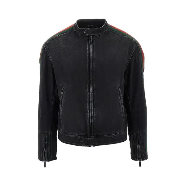 Gucci Denim Jacket With Web Ribbon Inlays - Black