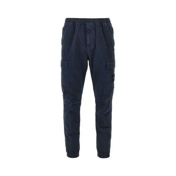Stone Island Cotton Cargo Pants With Logo Badge - Blue
