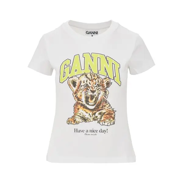 GANNI Tiger Print Organic Cotton Jersey T-shirt - White