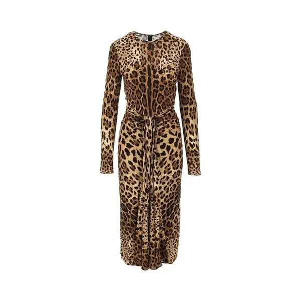 Dolce & Gabbana Viscose Midi Dress With Leo Print