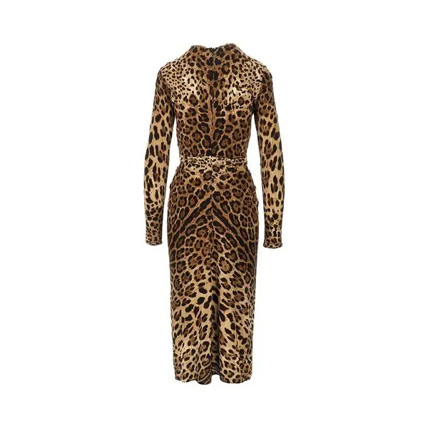 Dolce & Gabbana Viscose Midi Dress With Leo Print