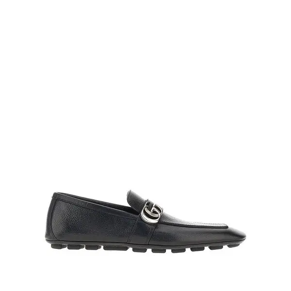 Gucci Grained Leather Loafers With Double G Detail - Black
