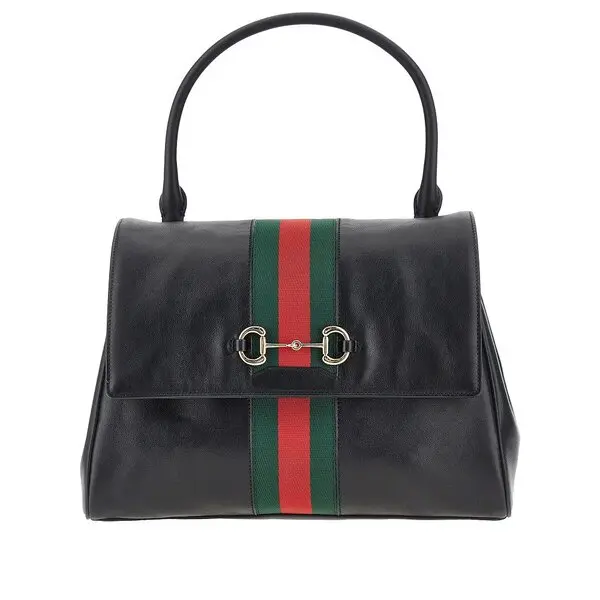 Gucci Medium Leather 'paparazzo' Bag With Web Ribbon And Horsebit Detail - Black