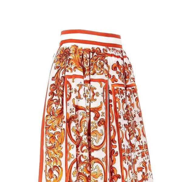 Dolce & Gabbana Majolica Print Pleated Midi Skirt