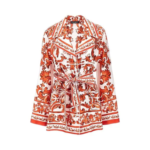 Dolce & Gabbana Maiolica Print Silk Vanity Shirt - Orange