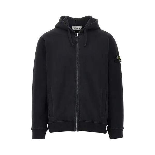 Stone Island Cotton French Terry Zip-up Hoodie - Black
