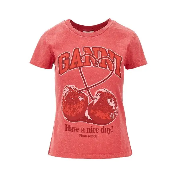 GANNI Jersey "cherry" Print T-shirt - Red
