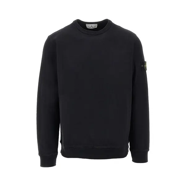 Stone Island Crewneck Cotton Sweatshirt With Logo Badge - Black