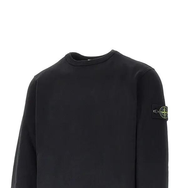 Stone Island Crewneck Cotton Sweatshirt With Logo Badge - Black