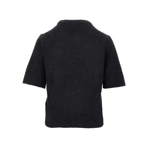 GANNI Wool-blend Knitted Short-sleeved Top With Embroidered Strawberry Motif - Black