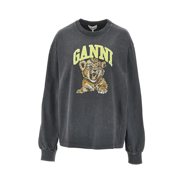 GANNI Cotton Tiger Print T-shirt - Grey