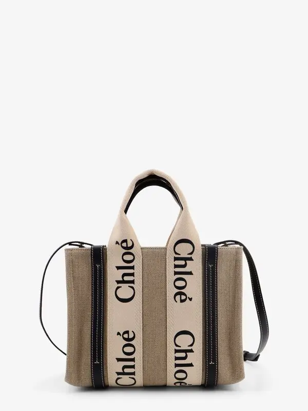 Chloé Woody Linen Canvas And Leather Crossbody Bag - Beige