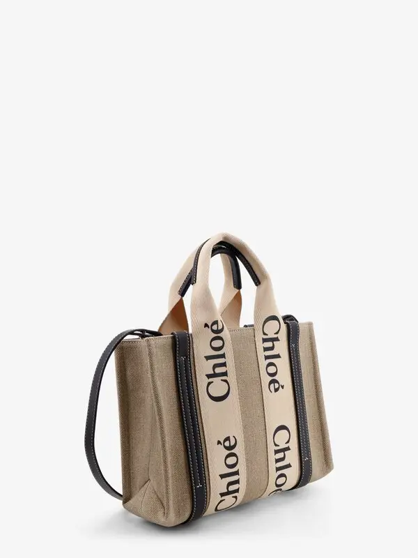 Chloé Woody Linen Canvas And Leather Crossbody Bag