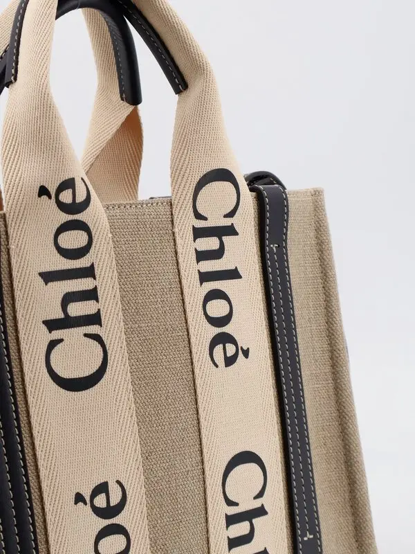 Chloé Woody Linen Canvas And Leather Crossbody Bag
