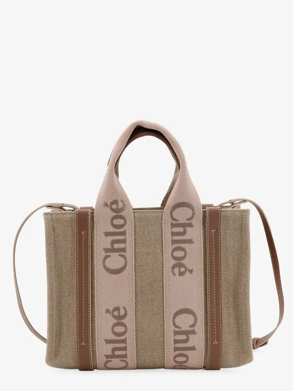 Chloé Woody Linen Canvas And Leather Crossbody Bag - Beige