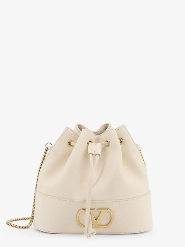 Valentino Garavani Vlogo Signature Leather Bucket Bag - Beige