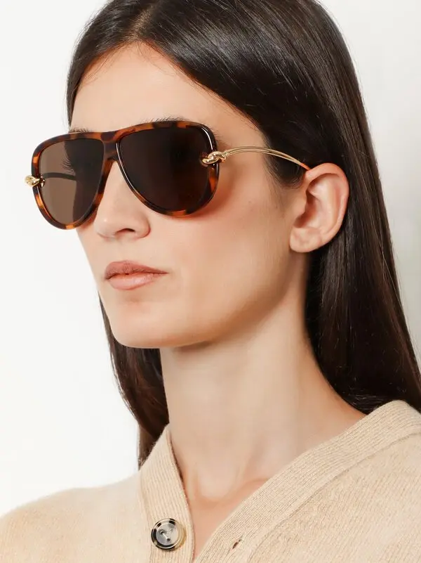 Bottega Veneta Knot Aviator Acetate Sunglasses - Brown