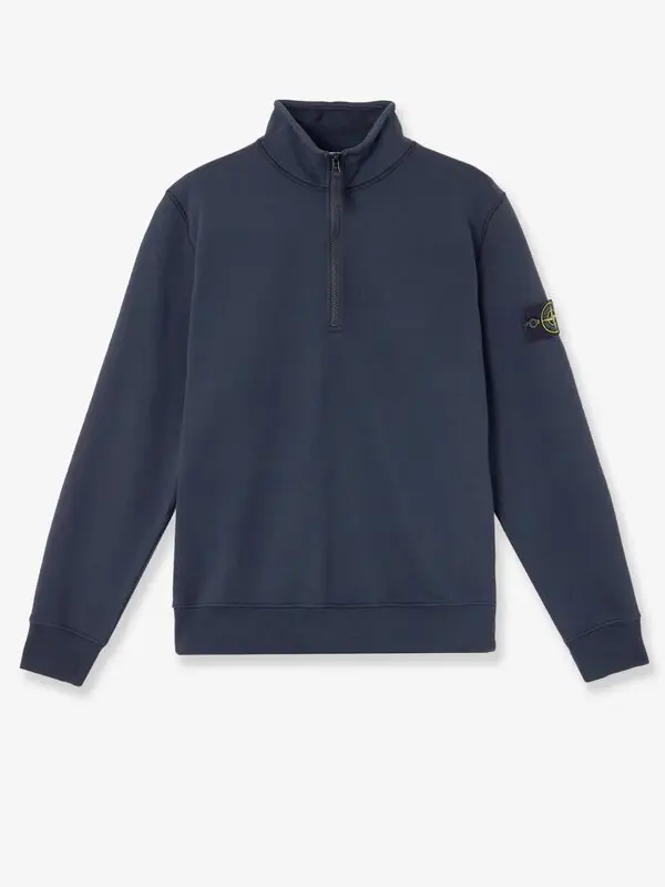 Stone Island Cotton Sweatshirt With Side Logo Patch - Blue