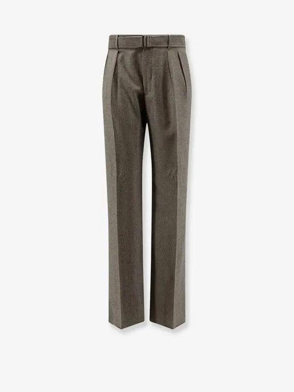 Tagliatore Nevil Virgin Wool Trousrs With Belt - Brown