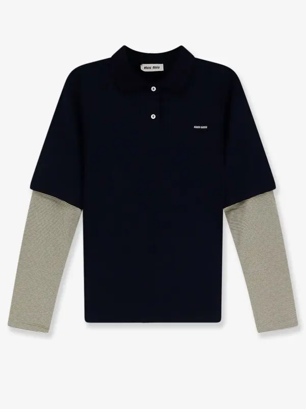 Miu Miu Cotton Polo Shirt With Front Embroidered Logo