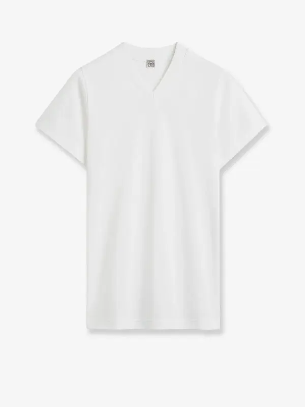 TOTEME Cotton V-neck Short Sleeve T-shirt - White