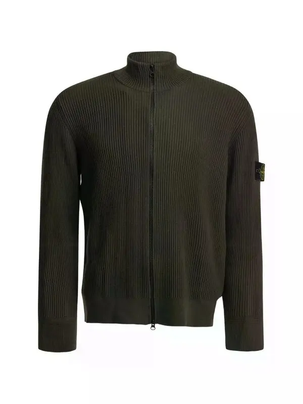 Stone Island Ribbed Knit Zip-up Cardigan - Grey