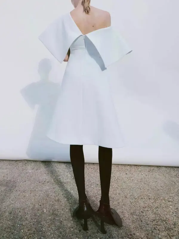 A.W.A.K.E. Mode Off-shoulder Oversized-collar Mini Dress