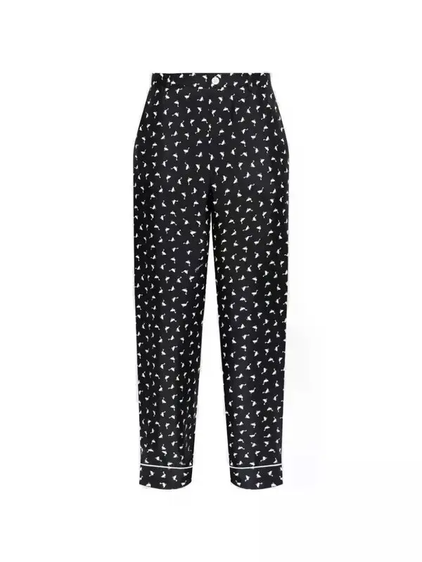Moschino Swan-print Silk Trousers