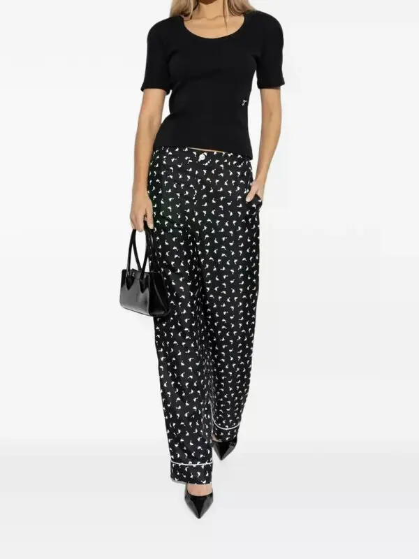 Moschino Swan-print Silk Trousers