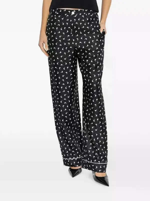 Moschino Swan-print Silk Trousers