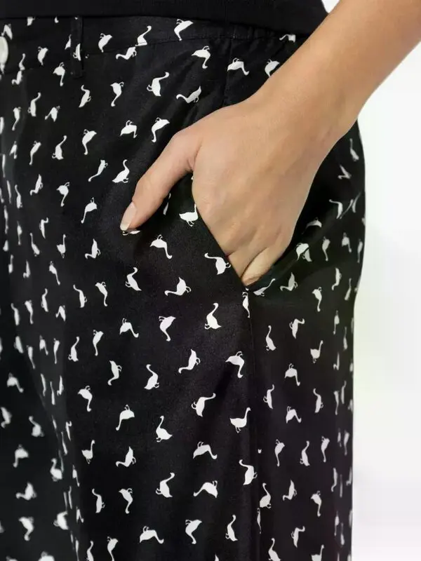 Moschino Swan-print Silk Trousers