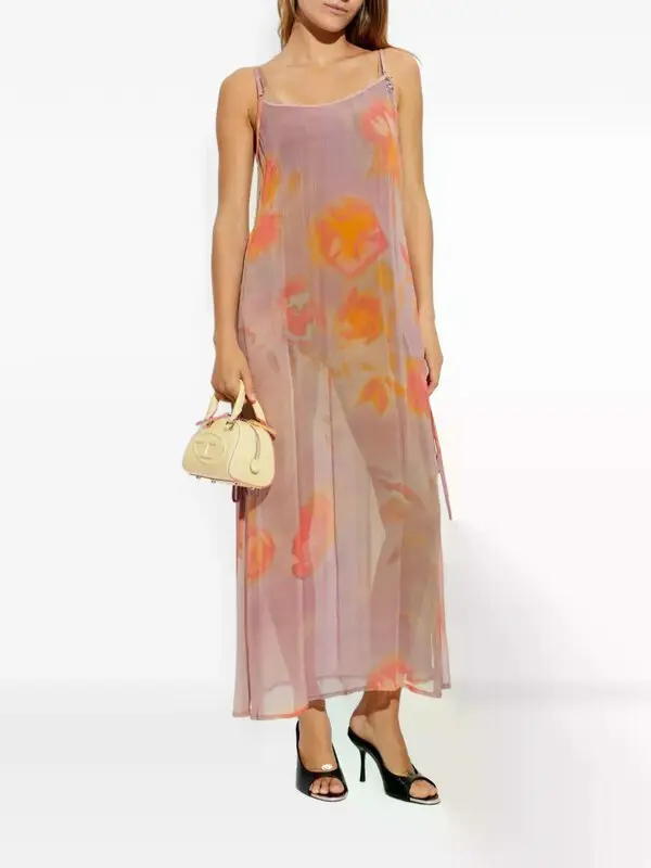 DIESEL® Floral Print Crystal-logo Midi Dress