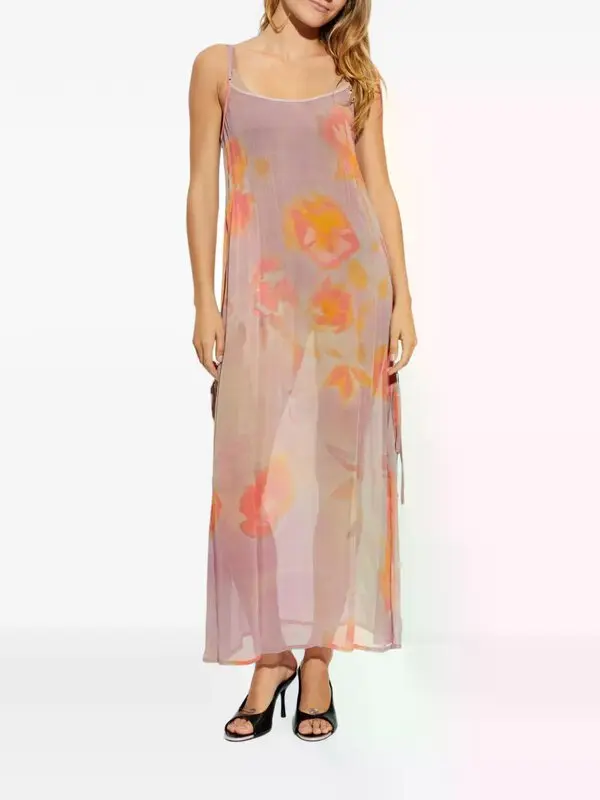 DIESEL® Floral Print Crystal-logo Midi Dress