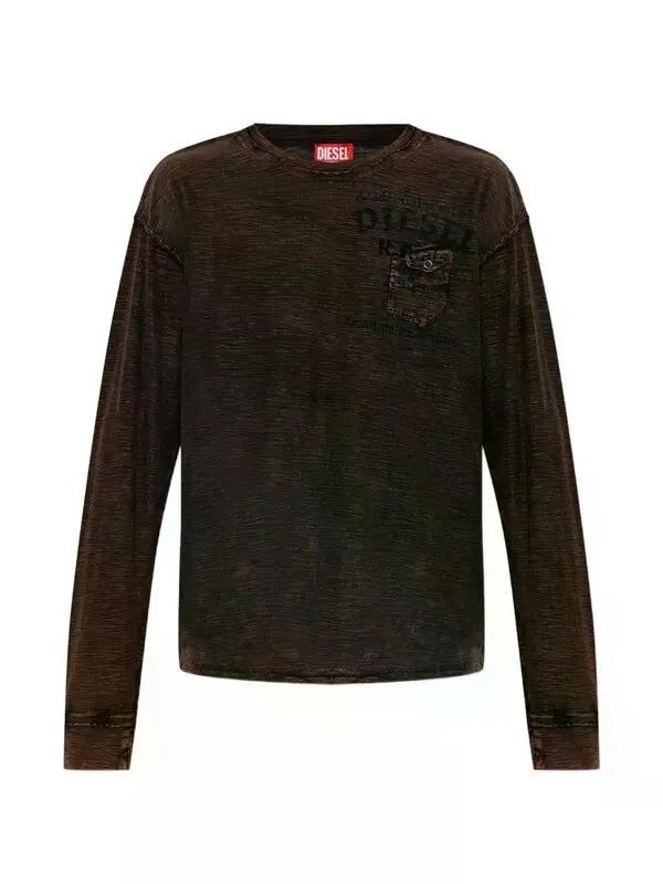 DIESEL® T-ardy-ls Distressed Logo-print T-shirt - Brown
