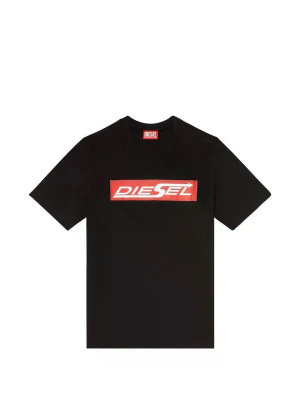 DIESEL® Cotton T-shirt With Logo Print - Black