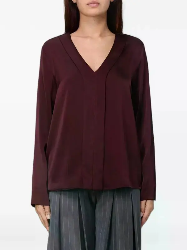 HANITA V-neck Satin Blouse - Red