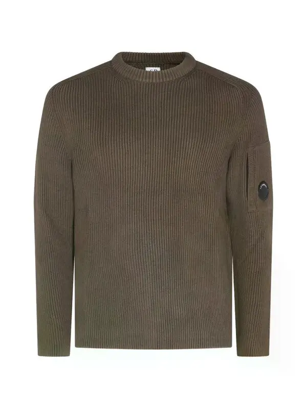 C.P. COMPANY Ribbed-knit Lens-detail Sweater - Brown