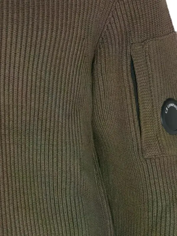 C.P. COMPANY Ribbed-knit Lens Detail Sweater - Brown